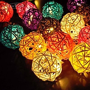 Keeda String Lights, Waterproof 16.4ft 20 LED Rattan Ball Lamp Solar Powered Globe Fairy Outdoor Lights for Gardens Homes Wedding Christmas Party Decoration (Multi-Color)