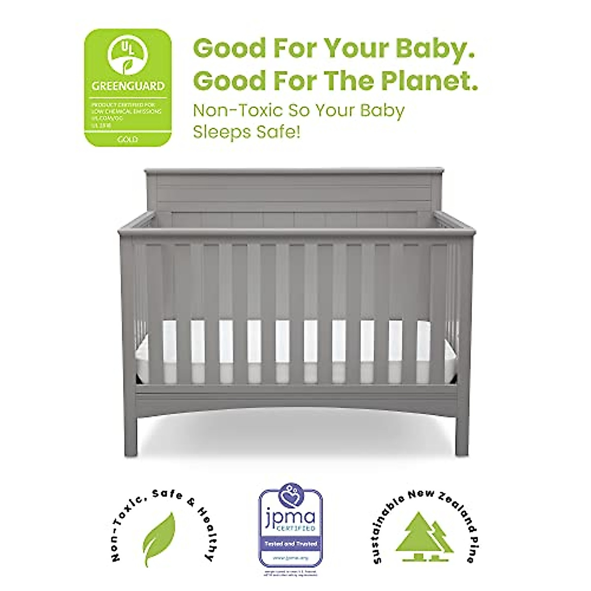 Delta Children Fancy 4-in-1 Convertible Baby Crib - Greenguard Gold Certified, Grey