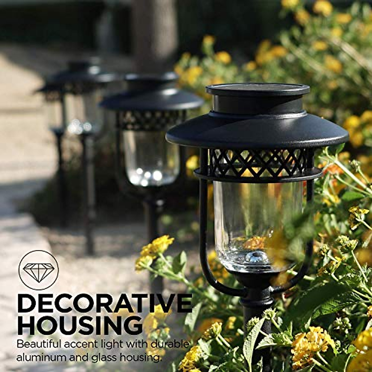 Home Zone Security Pathway & Garden Solar Glass Lights Stainless Steel (4-Set)