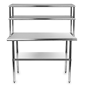 KPS Commercial Stainless Steel Work Prep Table 18 x 36 with Double Overshelf 12 x 36 - NSF