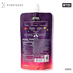 EVERYDAZE BT21 Essential C’s Collagen + Vitamin C Konjac Jelly | Vegan, 10 Calories, 0 Sugar | Lychee | 10 Packs | Healthy Diet Pouch Drinkable Snack Drink, Weight Management