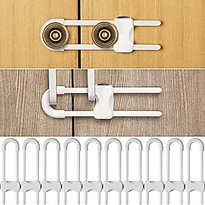 Jetec 10 Pieces Cabinet Locks for Babies, U-Shaped Proofing Drawers Safety Child Locks Adjustable, Easy to Use Childproof Latch for Knob Handle on Kitchen Door Storage Cupboard Closet Dresser (White)