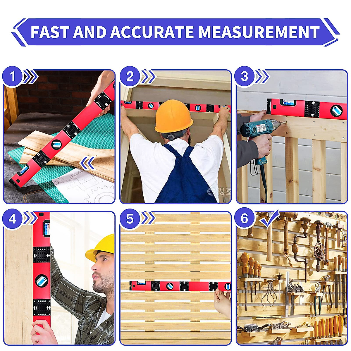 Multi-Function Foldable Level, 28 Inch Foldable Level Measuring Tool with 4 Easy-Read Level Bubbles 45°/90°/180°, Multi-Angle Measurement Woodworking Tool for Carpenters, Woodworkers, Fabricators