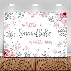 Mocsicka Snowflake Baby Shower Backdrop Winter Wonderland Baby Shower Photography Background 8x6ft Vinyl Girl Snowflake Winter Baby Shower Backdrops (8x6ft(96x72 inch))