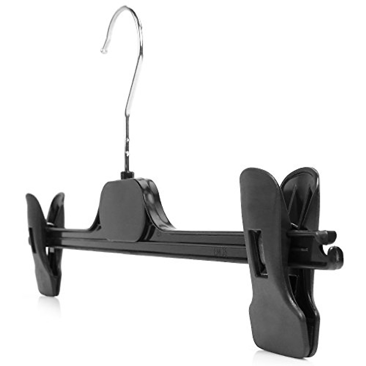 HANGERWORLD Skirt & Pant Hangers with Clips - Pack of 10, Black - 13.4inch Wide with Adjustable Clips and Swivel Hook