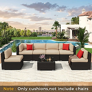 Incbruce 14 Piece Outdoor Patio Cushion Replacement, Patio Couch Cushions (6 Seat Cushion, 6 Back Cushion and 2 Corner Cushion) with Zipper for Outdoor Furniture (Brown)