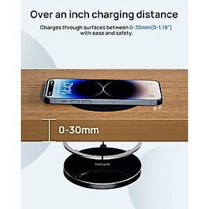 KPON Under Desk Wireless Charger, 0-30mm Invisible Wireless Phone Charger, Dual Uses On and Under Table Wireless Charging Pad for Furniture Nightstand (QC3.0 Adapter Included)