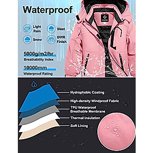 GEMYSE Girl's Waterproof Ski Snow Jacket Fleece Windproof Winter Jacket with Hood (Coral Pink,10/12)