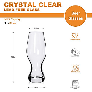 LUXU Craft Beer Glasses Set of 2 Professional IPA Glasses,Lead-Free Crystal Beer Pint Glass,Clear Pilsner Wheat Beer Glasses,Solid Glassware Beer Cup,Classic Beer Gifts for Lager,Ale,Water and Men