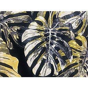 Black & Green Palm Banana Leaf Print Fabric Tropical Leaves Cotton Curtain Material Upholstery - 55 inches Wide (Sold by The Yard)