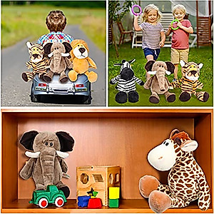 6 Pieces Safari Stuffed Animals Plush Jungle Animal Toys Set for Boys Girls, Cute Lion Elephant Zebra Giraffe Tiger Monkey for Animal Themed Parties Student Award Christmas (Cute Style)