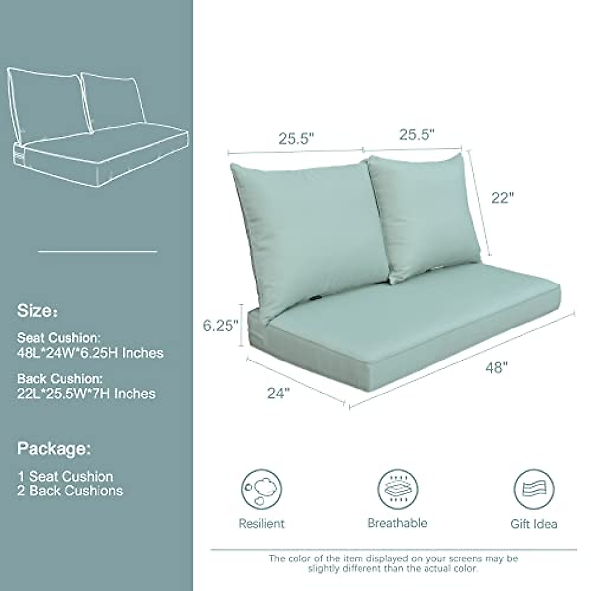 BOSSIMA Sunbrella Patio Furniture Cushions Comfort Deep Seat Glider Loveseat Cushion Indoor Outdoor Seating Cushions, Mixed Yellow/Green