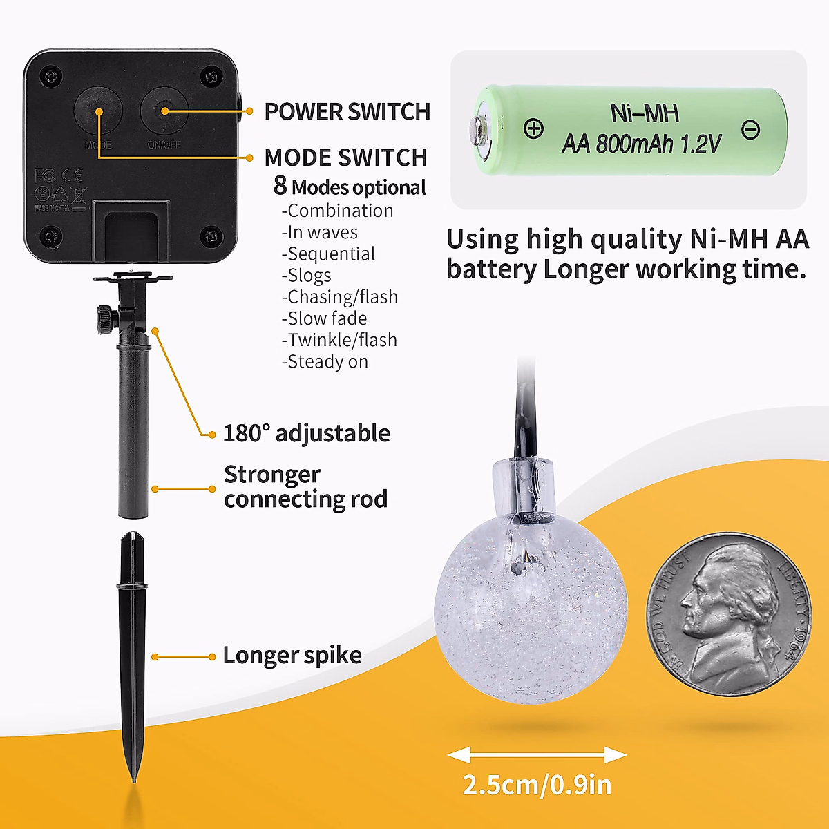 Kitmose Solar String Lights Outdoor Patio Lights,8 Modes 22 FT Christmas Fairy Lights Hanging Lights 50 LED for Balcony Backyard Porch,Solar Powered Auto On/Off (Warm White)