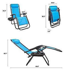 Kemon Zero Gravity Folding Lounge Outdoor Patio Adjustable Reclining Chair with Pillows and Cup Holders for Beach Set of 2, Blue