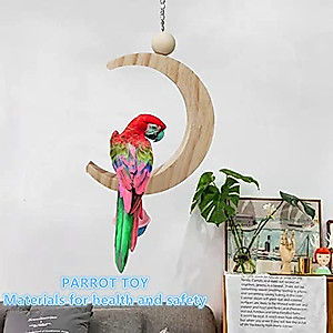 Parakeet Wood Swing Moon Shaped Hanging Ring Bird Branch Chew Parrot Toys (Small)