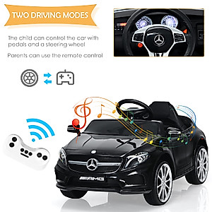 INFANS 12V Electric Kids Ride On Car, Licensed Mercedes Benz GLA45 Toy Car with Remote Control, MP3 Plug, USB, 2 Speeds, LED Lights, Battery Powered Toy Vehicle for Toddler Children (Black)