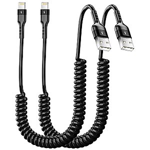 AICase Coiled Lightning Cable for Car 2 Pack, Coil iPhone Charger Cable Compatible with iPhone 14 Pro Max/13 pro max/12 Pro/12/11/XS/XS Max/XR/X/8/8 Plus/Pad_3.2 ft