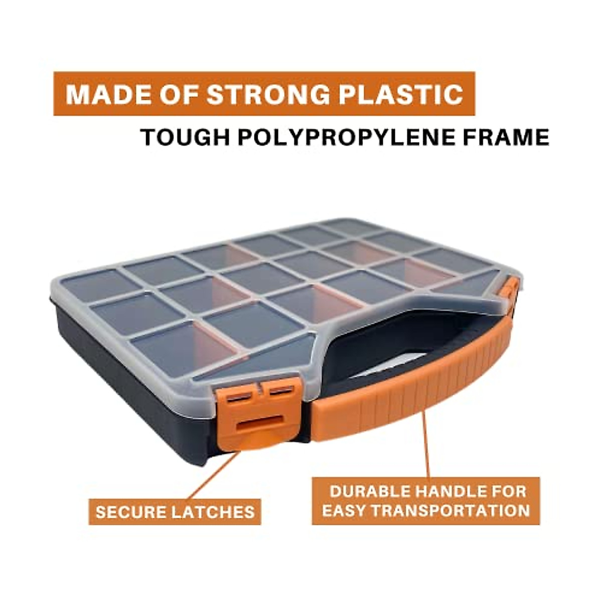 Massca Hardware Organizer box with dividers - 18 Compartments Small Parts Organizer with Accessible Hinged Lid - Durable Plastic Screw Organizer Store Nuts, Bolts, Screws, Nails, and Small Hardware