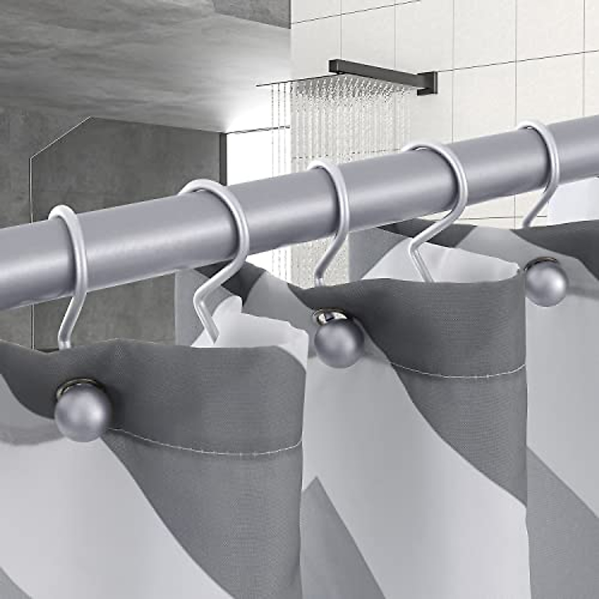 TOPROD Shower Curtain Hooks Rings, Classic Heavy Duty Shower Ball Hooks Rust Proof, Shower Rings Hangers for Bathroom Shower Curtain Rods Curtains, Free Gliding, Set of 12, Silver