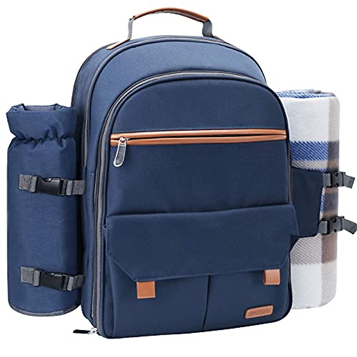 Sunflora Picnic Backpack for 2 Person Set Pack with Insulated Waterproof Pouch for Couple Outdoor Camping (Navy)