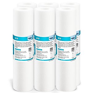 Membrane Solutions 50 Micron Sediment Water Filter Replacement Polypropylene Cartridge 10"x 2.5" for Whole House RO System, Compatible with Aqua-Pure AP110, GE FXUSC,WHKF-GD05,Culligan P5-6 Pack