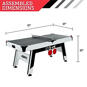 Air Hockey Game Table with Table Tennis Top Set ESPN 72 inch Power Play 2 in 1 for Kids & Adults Arcade Style LED Electronic Scorer Includes Accessories 2 Pushers & 2 Pucks, for Game Room Garage White