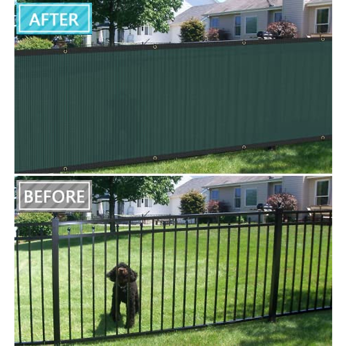COARBOR 9'x44' Vinyl Coated Polyester (PVC) Mesh Privacy Fence Screen Fencing for Back Yard Deck Patio Garden Blocker Barrier 80% Blockage with Gommets on Edges 280GSM -Green