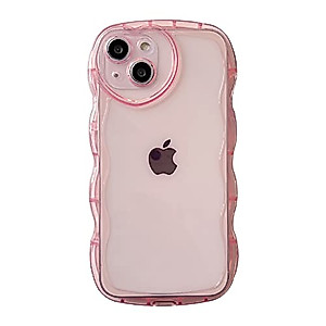 Caseative Curly Wave Shape Love Heart Camera Lens Protection Clear Soft Compatible with iPhone Case (Pink,iPhone 13)