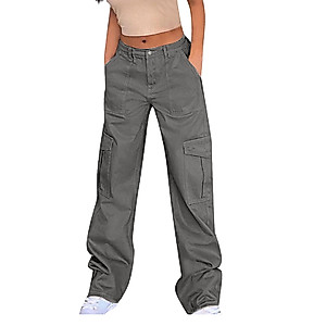 SMIDOW Baggy Cargo Pants for Women Relaxed Fit Low Rise Pants Streetwear Stretchy Wide Leg Combat Military Trousers