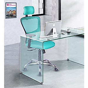 Casa Copenhagen California Chair with Adjustable Lumbar Support, High-Back Mesh Computer Chair - Headrest, Soft Sponge Cushion, Swivel Desk Task Chair for Work or Home - Teal