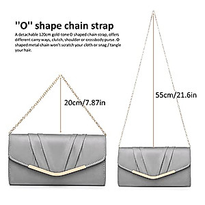 DETARA Women Evening Bag Suede Pleated Clutch Purse Envelope Clutches Wedding Party Bridal Purse (Grey)