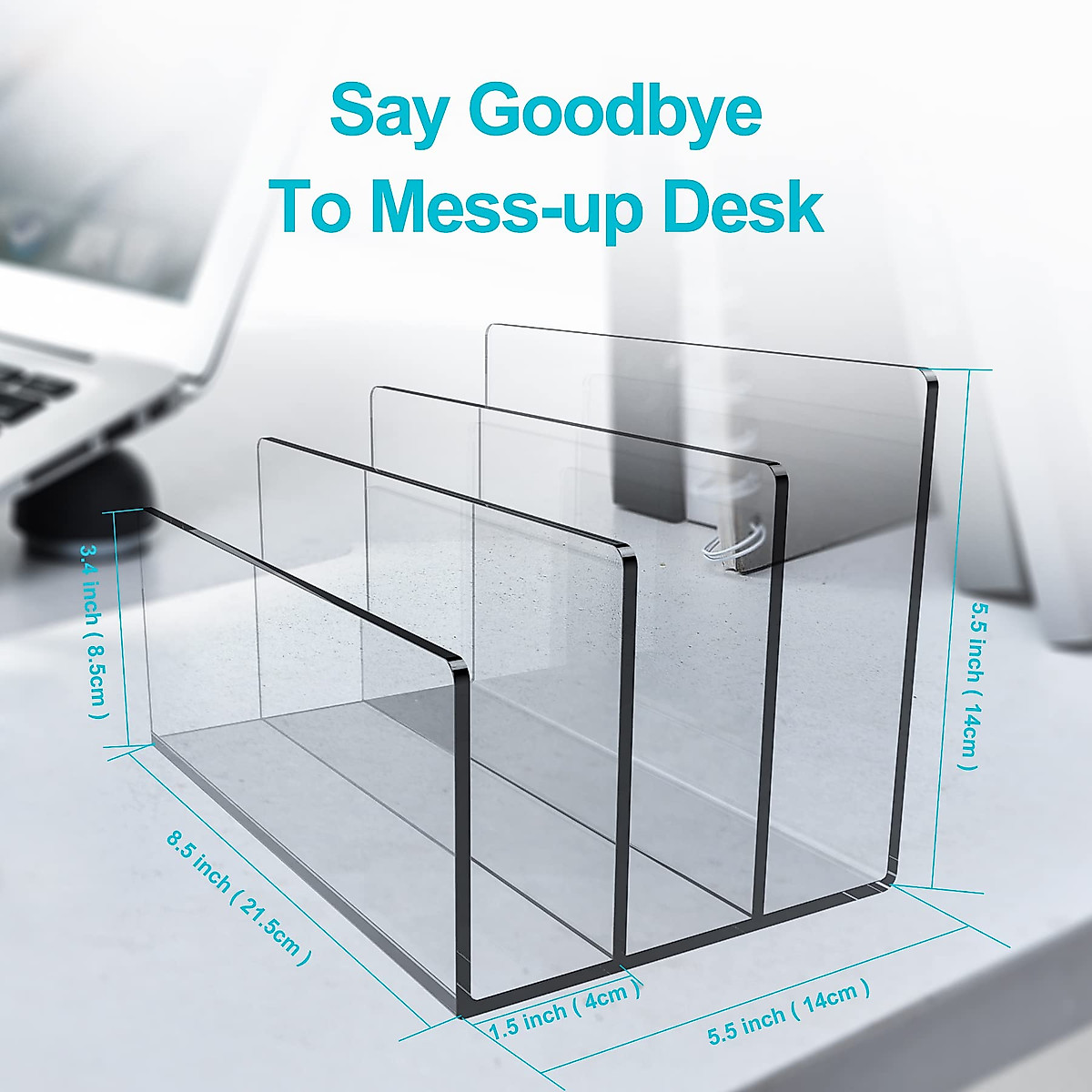 Boloyo Acrylic 3 Sections File Holder,Clear File Organizer Letter Sorter Holder for Desk,Fit for Office File Organizer Wallet & Purse Display Stand (Clear 3 Sections 1PC)