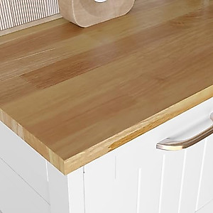 NSdirect Kitchen Island Cart,Industrial Kitchen Bar&Serving Cart Rolling on Wheels Utility Storage Trolley with 3-Tier Wine Rack Shelves&Three Storage Drawers,Soild Rubber Wood Top,White