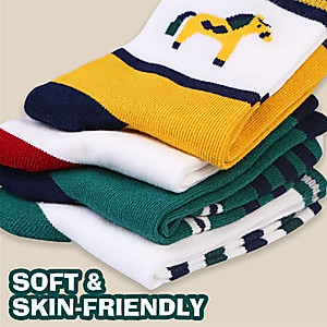 Harrison Howard Breathable & Comfortable Children Horse Pattern Cotton Socks Perfect for Active Equestrian Kids 4/Pack Style 1 - Medium