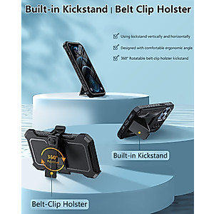 FNTCASE for iPhone 12-Pro-Max Phone Case: with Built-in Screen Protector & Kickstand & Belt-Clip Holster, Full-Body Dual Layer Rugged Military Shockproof Protective Cover-Black