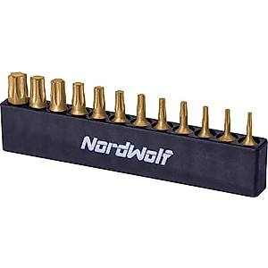 NordWolf 12-Piece Torx Bit Set, Titanium Nitride Coated 6 Point Screwdriver Star Bits Made From S2 Alloy Steel, Sizes T5 to T40