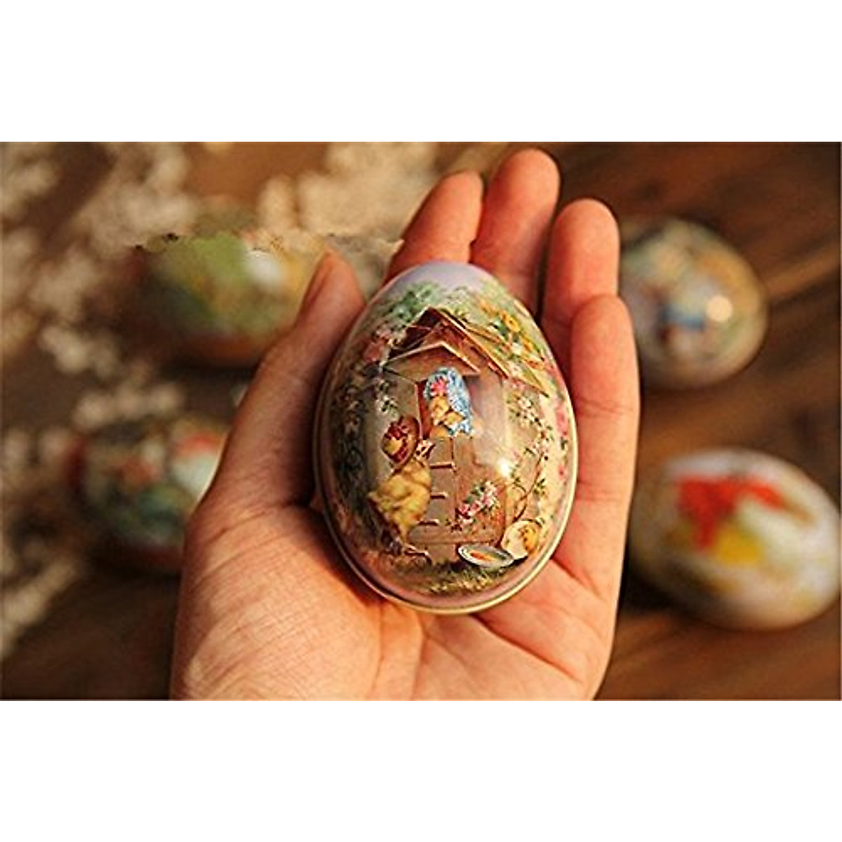 JANIUS Set of 8 Pieces Painted Eggshell Style tin Box for Easter