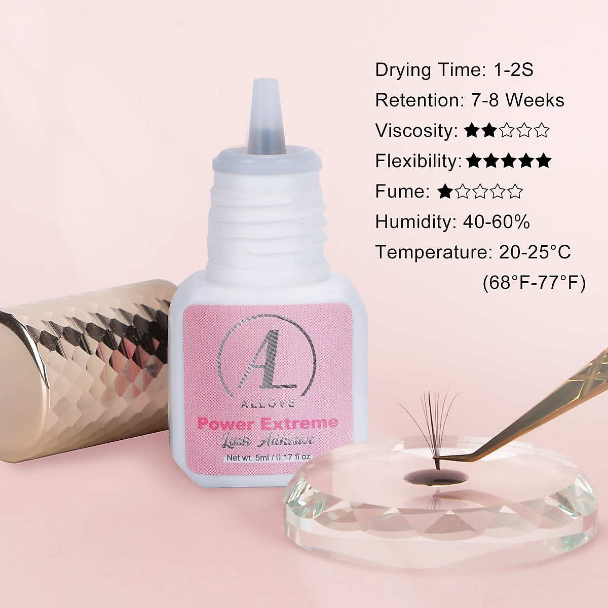 ALLOVE Eyelash Extension Glue for Lash Extensions 1-2s Drying Time Lash Extension Glue Retention up to 7-8 Weeks Power Extreme Waterproof Lash Glue for Eyelash Extensions Professional Use Only