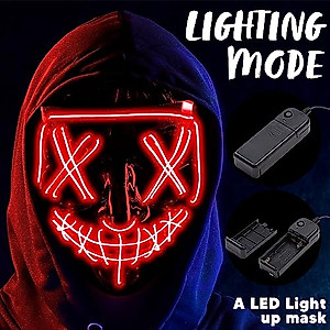 JOYIN Halloween Led Light Up Scary Mask and Gloves for Cosplay Costume (Red), 3 Modes Glow in The Dark Mask for Boys Girls