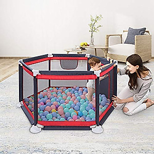 GrowthPic Baby Playpen, Playard for Baby - Safety Play Pen for Infant and Baby, with Sturdy Bases, Anti-Skid Pads, Lightweight, Navy Blue, 6-Panel