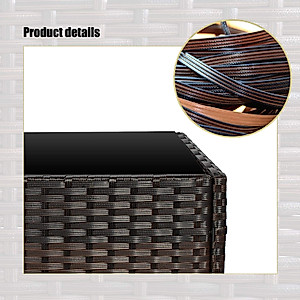 3PCS Outdoor Patio Furniture Set PE Wicker Rattan Chairs and Table Sofa Seats Conversation Set with Washable Cushion (Brown Beige)