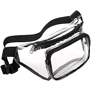 Clear Fanny Pack Stadium Approved - Veckle Packs for Women Men Water-resistant Cute Waist Bag Purse Transparent Adjustable Belt Sports, Travel, Beach, Events, Concerts Bag, Black