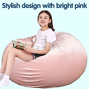 Lukeight Stuffed Animal Storage Bean Bag Chair for Kids and Teens Without Filling, Zipper Storage BeanBag Cover for Organizing Stuffed Animal, Luxury Velvet Soft Bean Bag Chair Cover (No Beans) Large