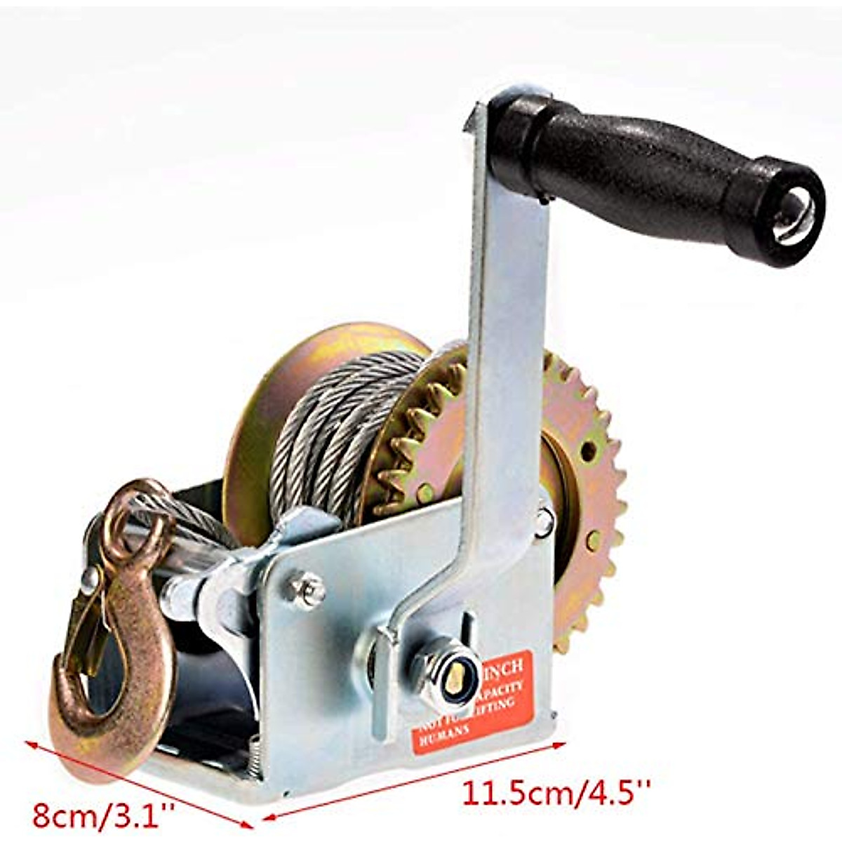 SoB 600lbs Capacity Heavy Duty Hand Winch, Hand Crank Strap Gear Winch with 8m Steel Wire, Manual Operated Two-Way Ratchet ATV Boat Trailer Marine (600LBS)