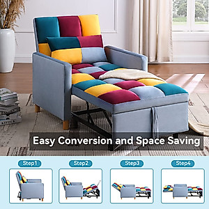 Otnqu Sleeper Chair Bed,Convertible Single Sofa Chair Bed with Pillow,Pull Out Sleeper Bed with Adjustable Backrest,Multi-Functiona Lounge Chair for Living Room(Mix Color)