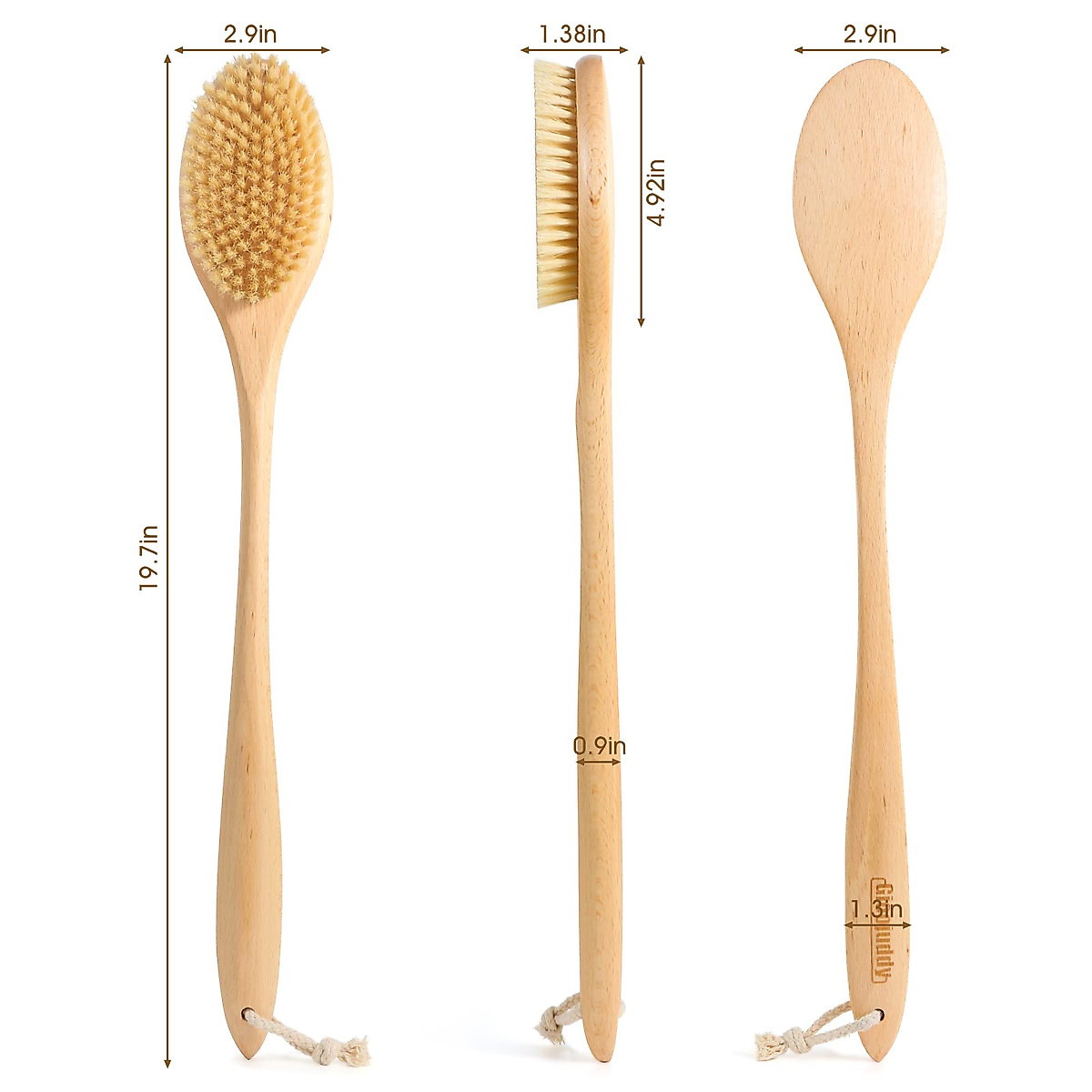 Bath Brush 19.7inch Long Handle Bristle Body Scrubber, Exfoliating Shower Brush Improve Skin's Health Beauty, Back Brush for Men& Women &Elderly