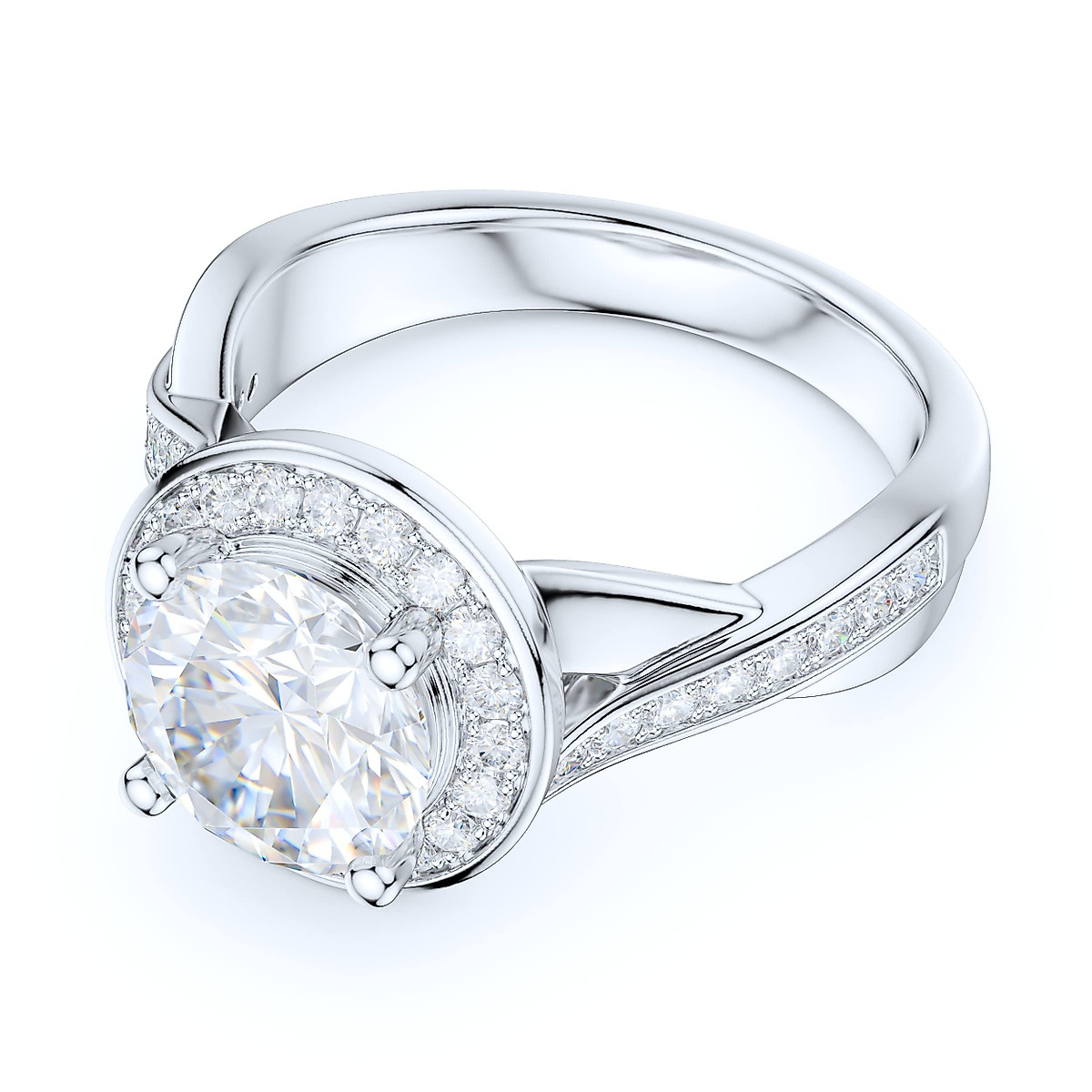 PRSTANI Sterling Silver Crossover Shank 2CT Simulated Round Brilliant Cut Diamond Halo Promise Engagement Ring (7.5)