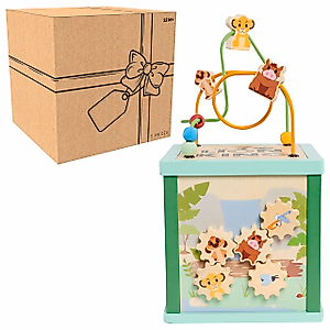 Disney Wooden Toys Lion King Large Activity Cube, Shape Sorting and Maze Puzzle, Learning and Education, Kids Toys for Ages 12 Month by Just Play