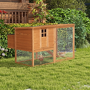 PawHut 64" Large Wooden Chicken Coop Kit With Outdoor Run And Nesting Box