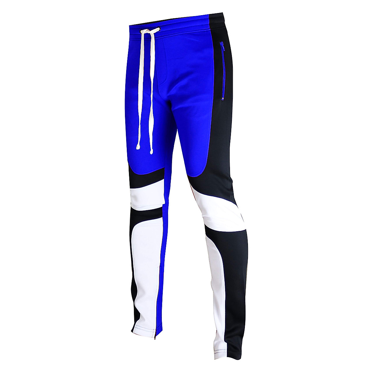 SCREENSHOTBRAND-P11031 Mens Hip Hop Premium Slim Fit Track Pants - Athletic Jogger Moto Cut & Sew Color Block Patch Bottoms-Royal-Medium
